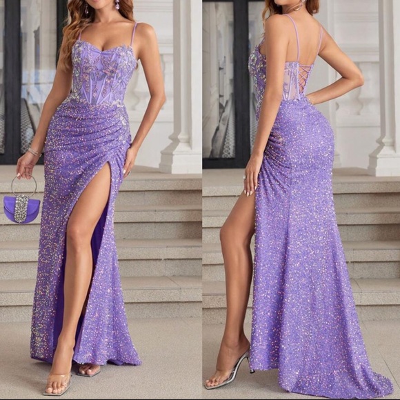 Dresses | Luxe Purple Slit Thigh Party Formal Evening Tube Dress | Poshmark